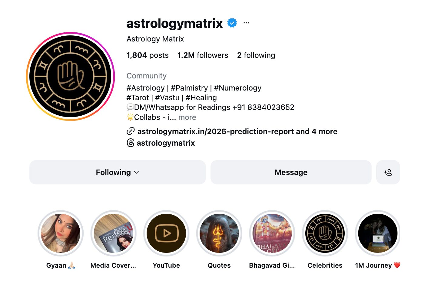 Astrology Matrix Celebrates 1 Million Instagram Followers